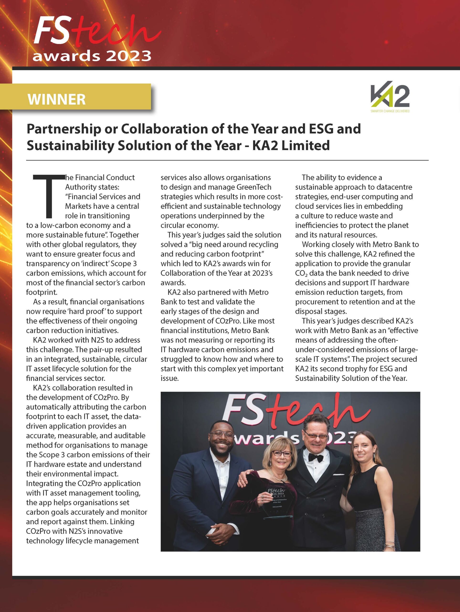 KA2 have been celebrated in the FStech Magazine for the development of ...